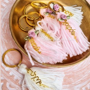 Μαρτυρικά βάπτισης μπρελόκ boho με μεταλλική ευχή